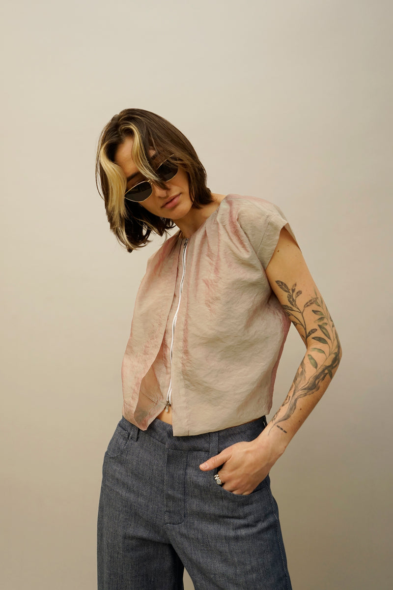 Zee Women’s Sleeveless Draped Pleated Blouse with Zip Closure – NINObrand