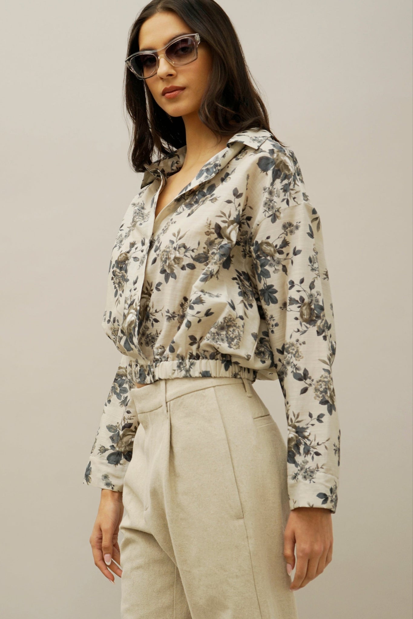 Idle Navy and Cream Floral Wrap Blouse – NINObrand