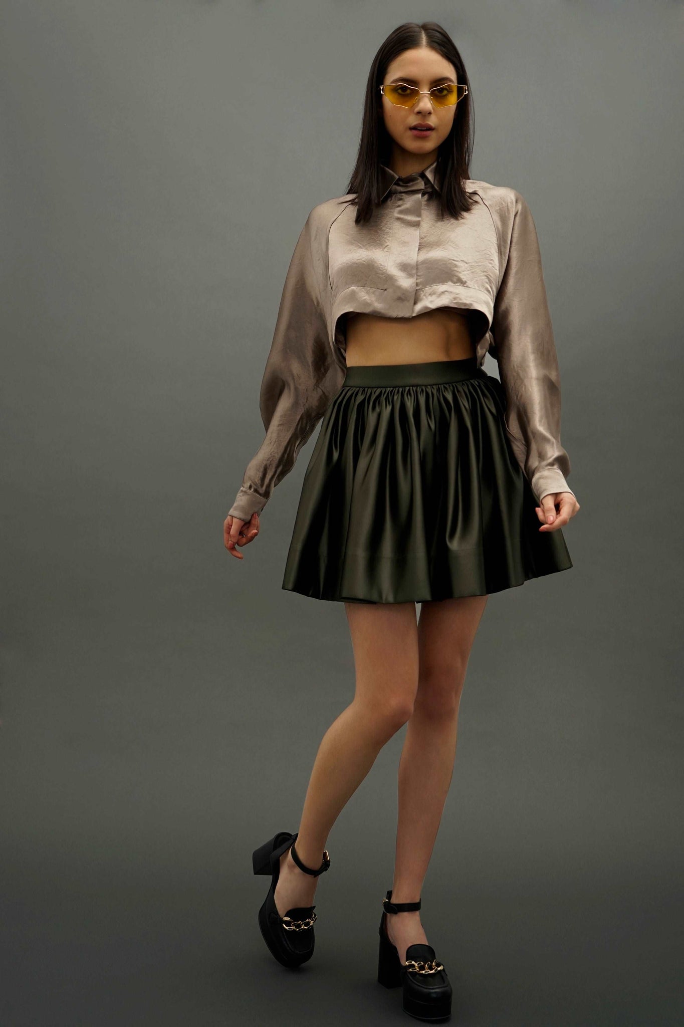 Daria V.2 Olive Gathered Mini Skirt – NINObrand